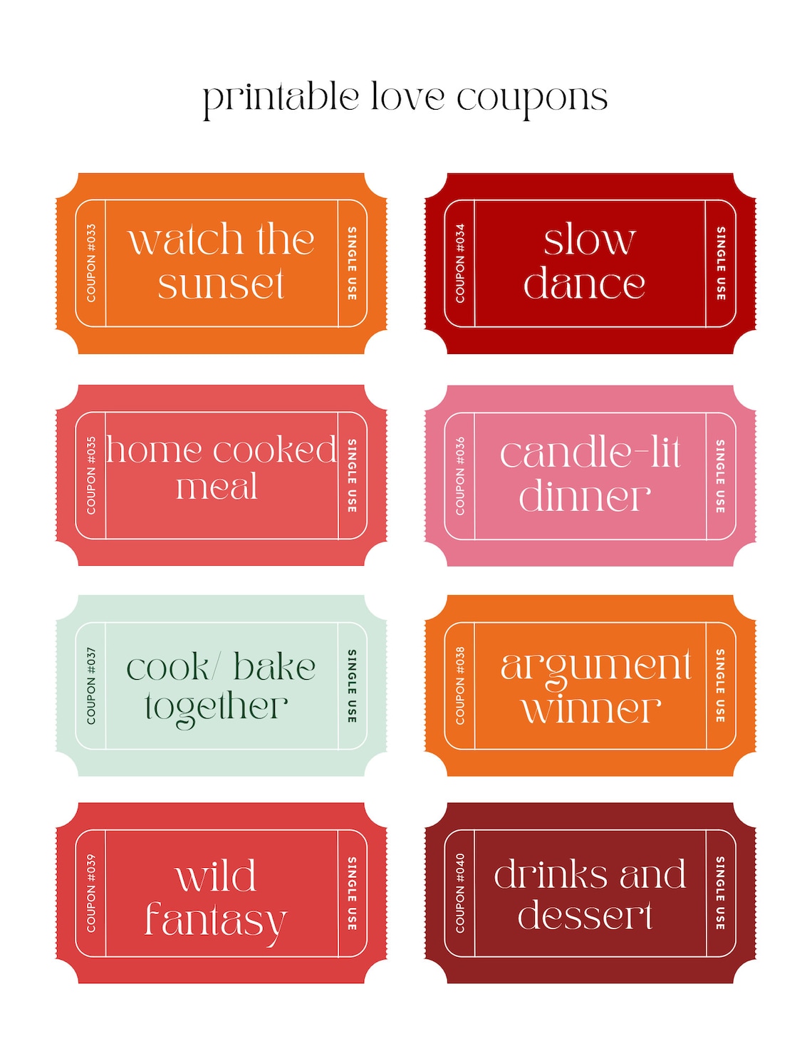 Love Coupons Printable Love Coupons Valentines Day 48 Love Coupons DIY ...
