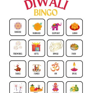 Diwali Printable Games, Diwali Printable Bingo Printable Diwali Bingo ...