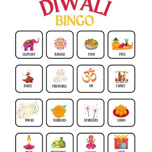 Diwali Printable Games, Diwali Printable Bingo Printable Diwali Bingo ...