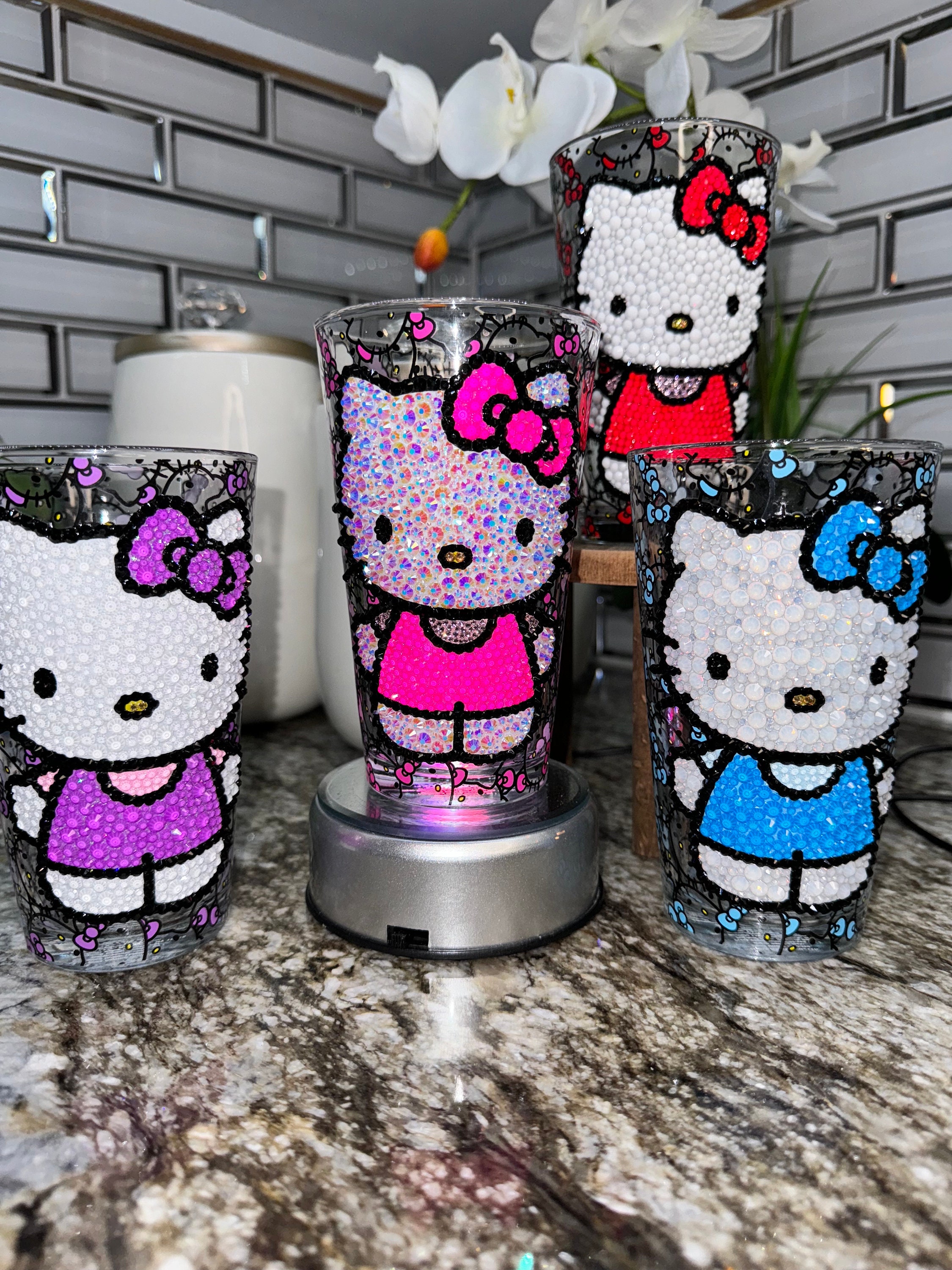 Hello Kitty Bling Glass Set-glam Houseware-bling Collector-pretty Kitty ...