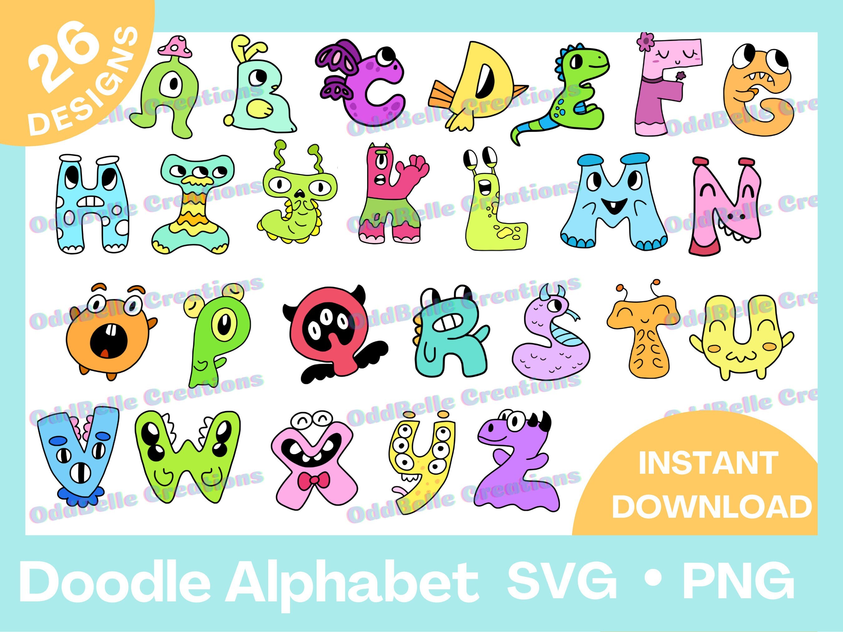 Doodle SVG, Doodle Alphabet, Doodle Cut Files, Alphabet Clipart ...