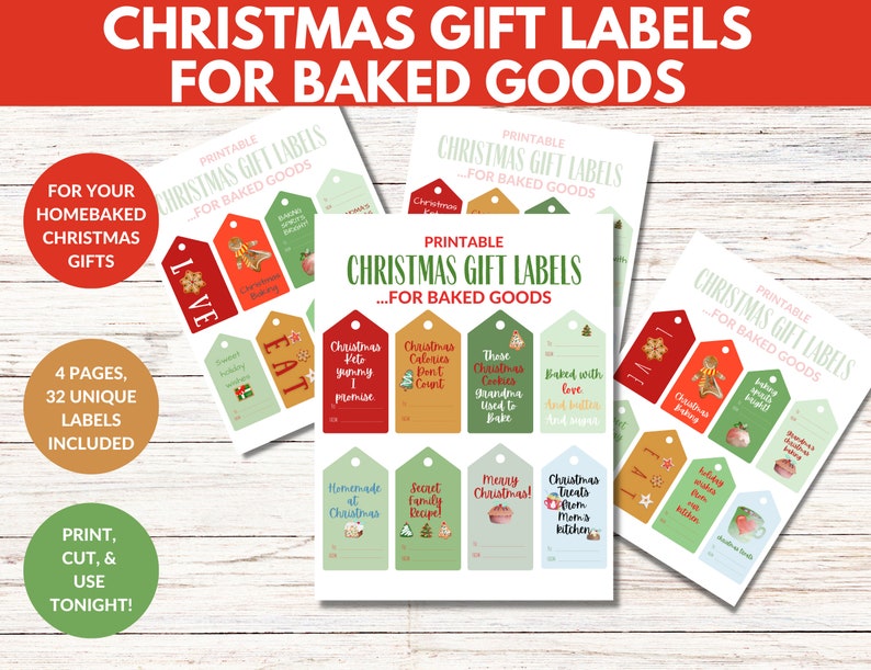 Printable Christmas Gift Labels for Baked Goods - Etsy