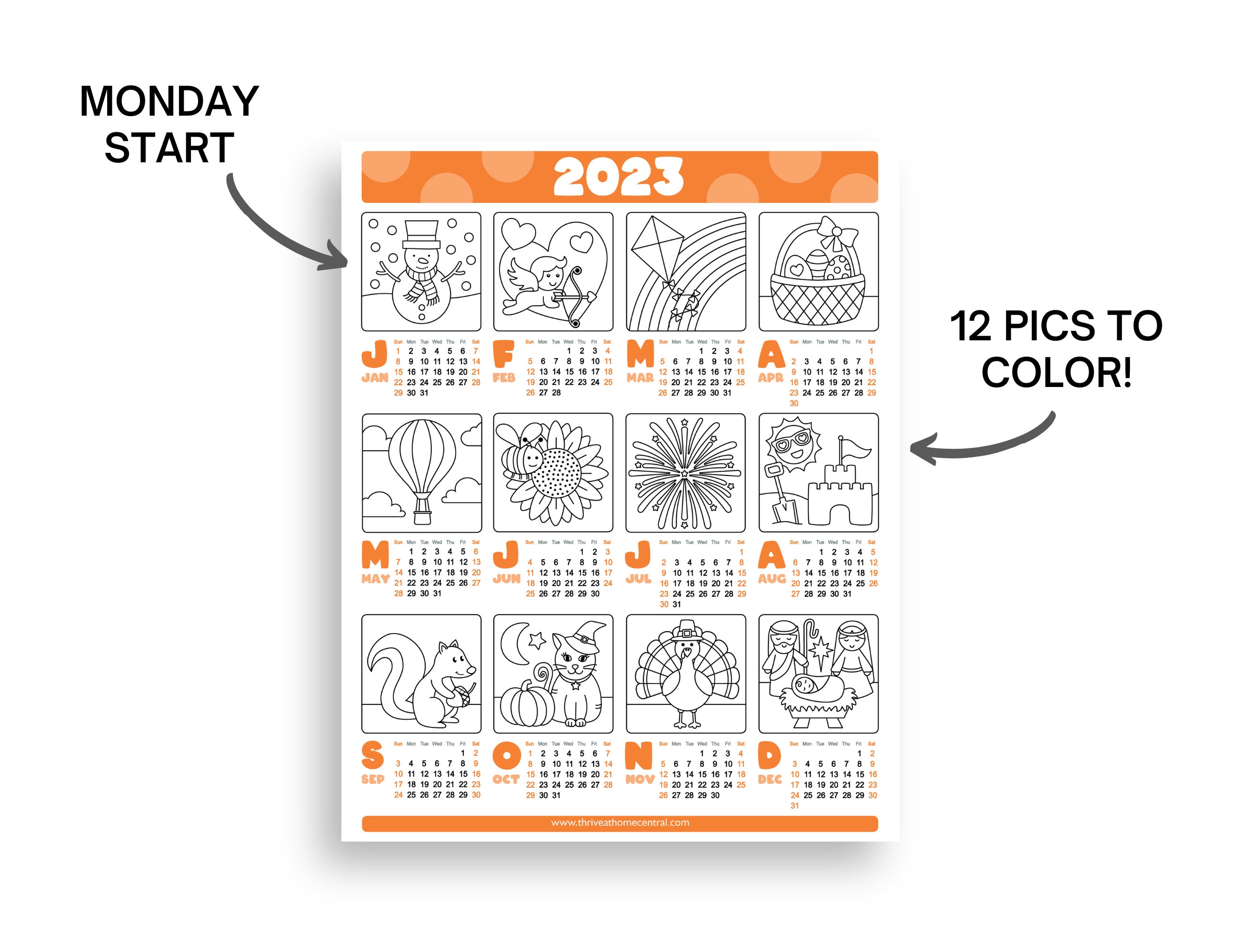 2023 Coloring Calendar Pack for Kids Monday Start - Etsy Canada
