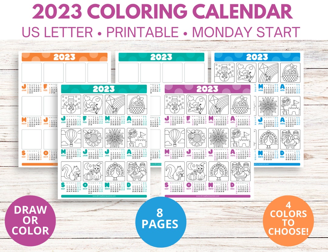 2023 Coloring Calendar Pack for Kids Monday Start - Etsy Canada