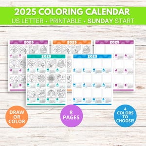 2025 Coloring Calendar for Kids| Homeschool Printable | 8-page Pack - Etsy