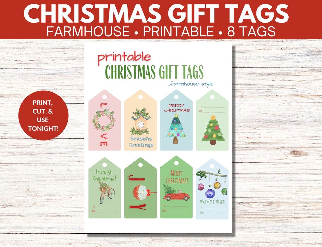 Printable Christmas Gift Tags Farmhouse Style - Etsy