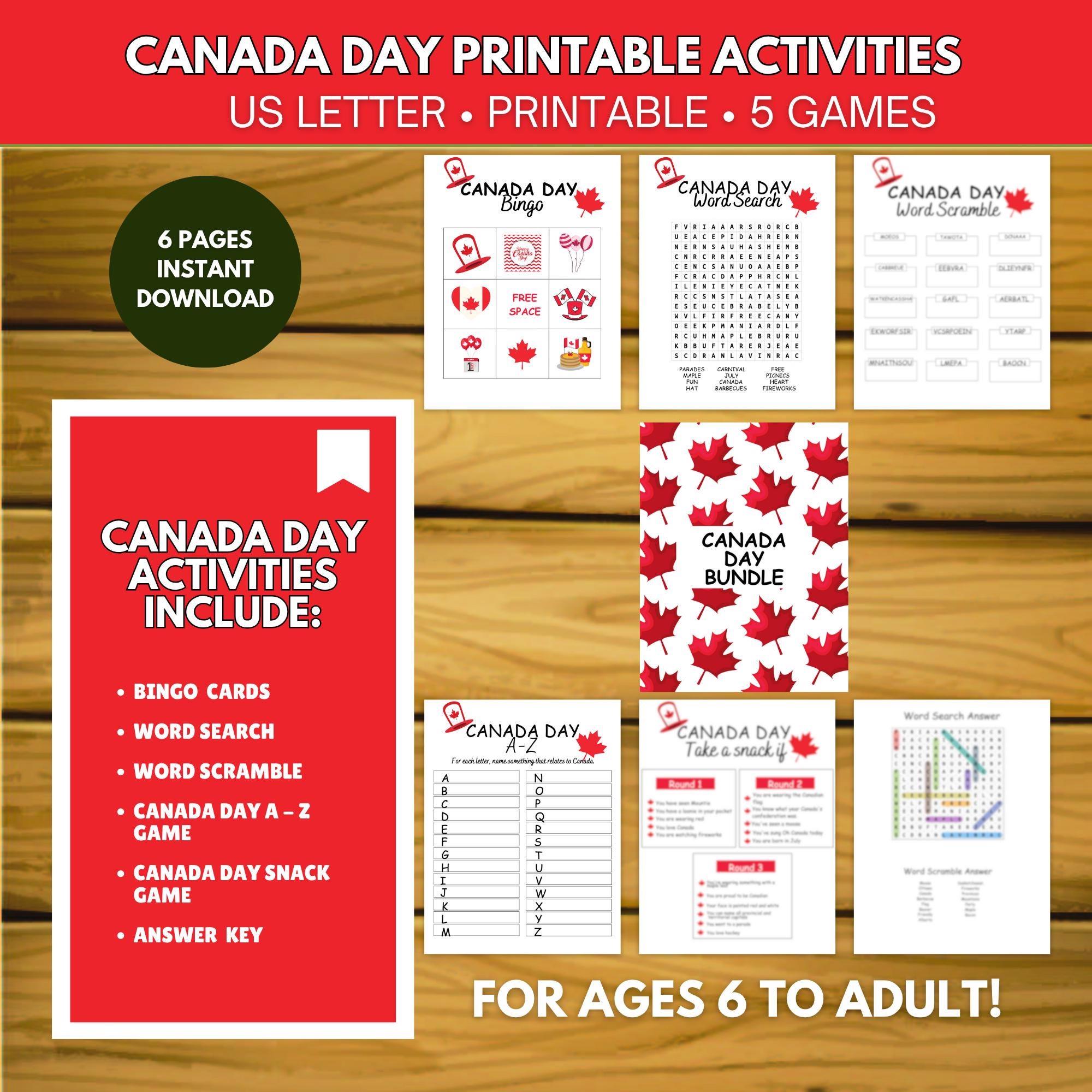 Canada Day Games & Activities: Printable Kids' Pack (PDF Download) - Etsy