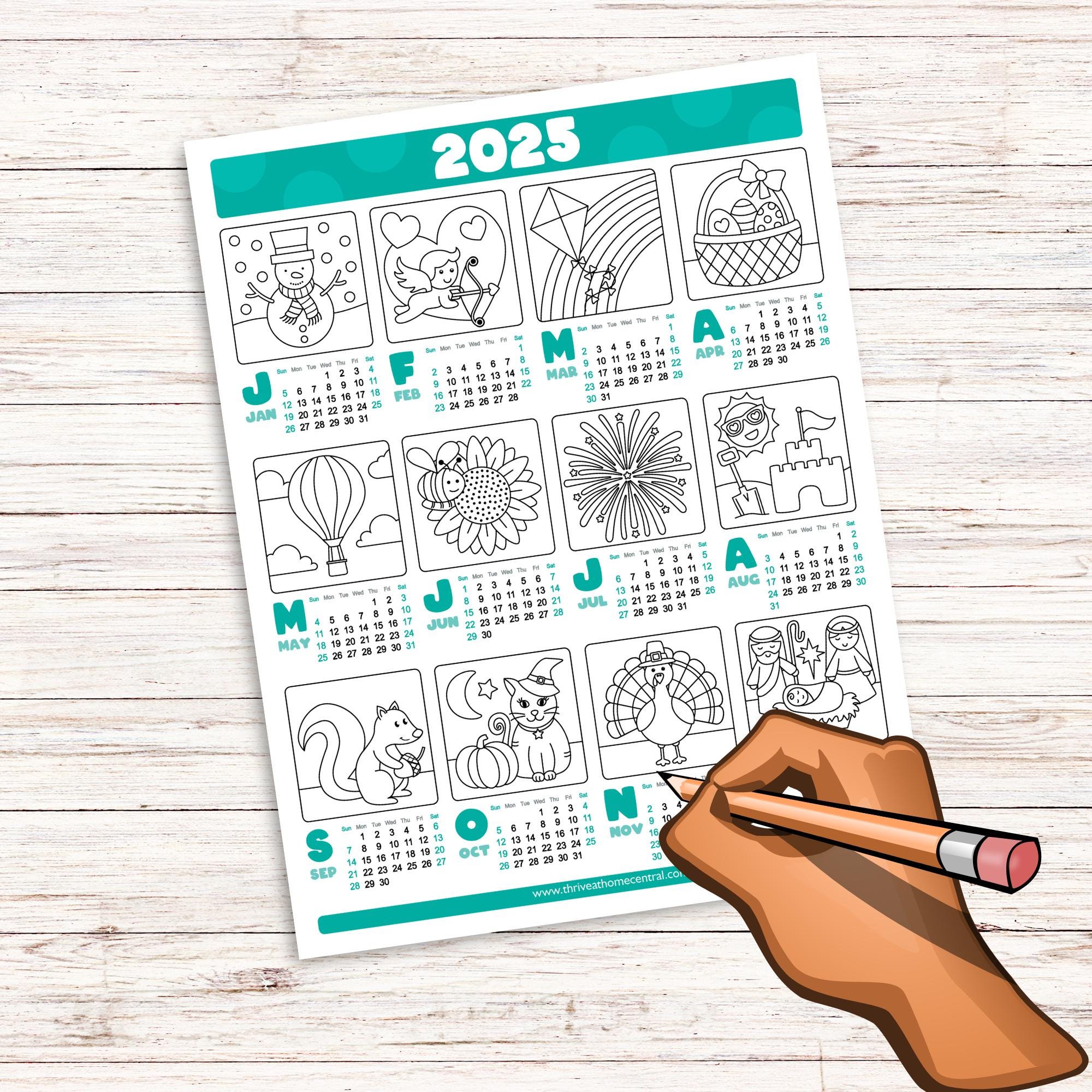 2025 Coloring Calendar for Kids| Homeschool Printable | 8-page Pack - Etsy