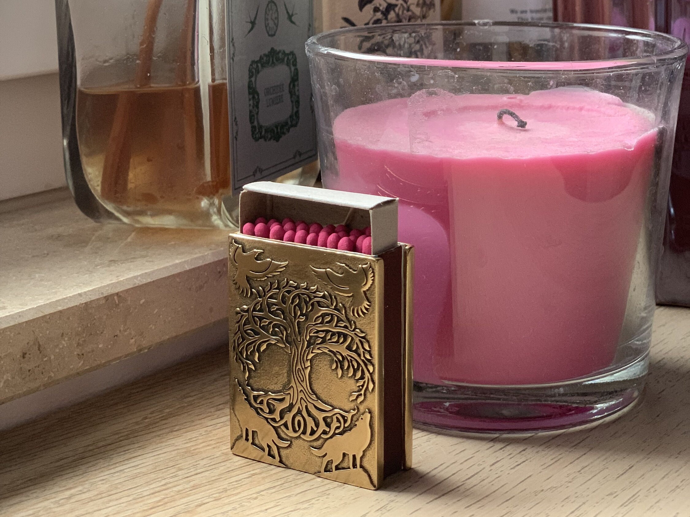 Bronze MATCHBOX Holder With Scandinavian Pattern. Tree of Life. Hugin ...