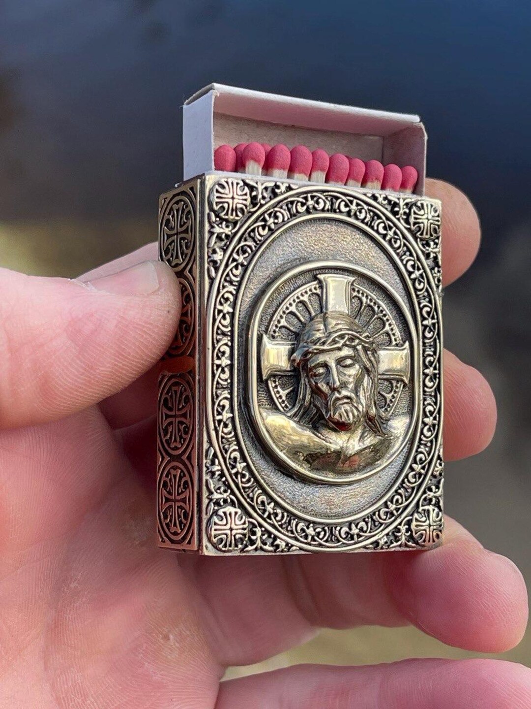 Bronze Matchbox Holder Jesus Christ Praying. Son of God Pocket Case ...