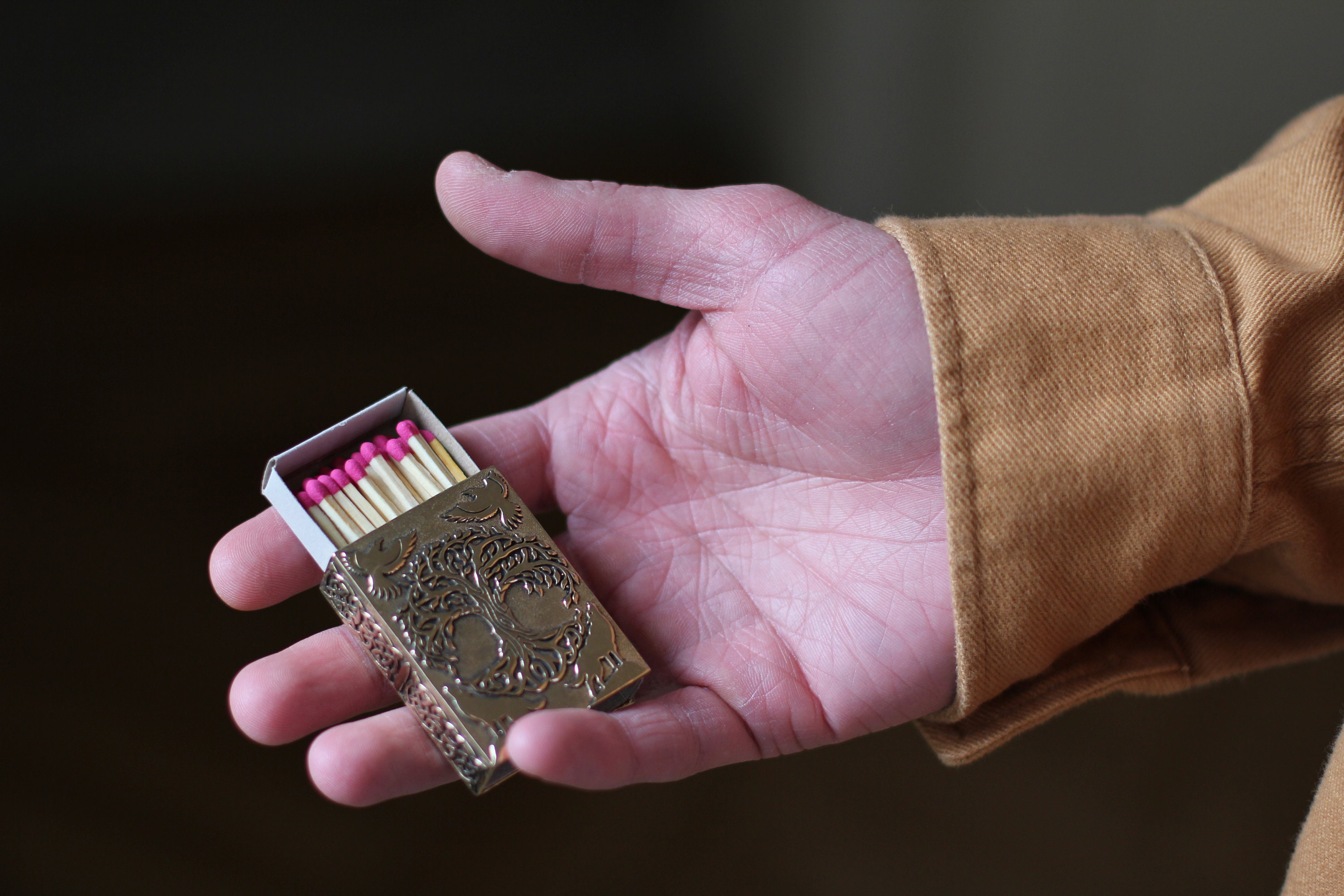 Bronze MATCHBOX Holder With Scandinavian Pattern. Tree of Life. Hugin ...