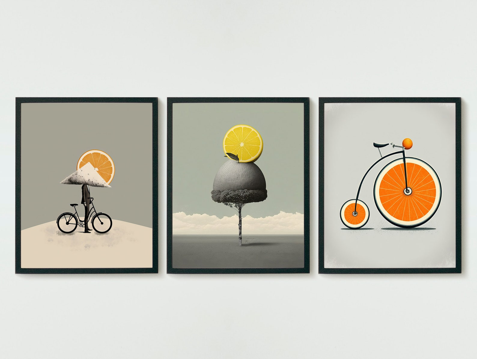 Bundle Set of 3 Gallery - Surreal Art Print - Orange Lemon Surrealist ...