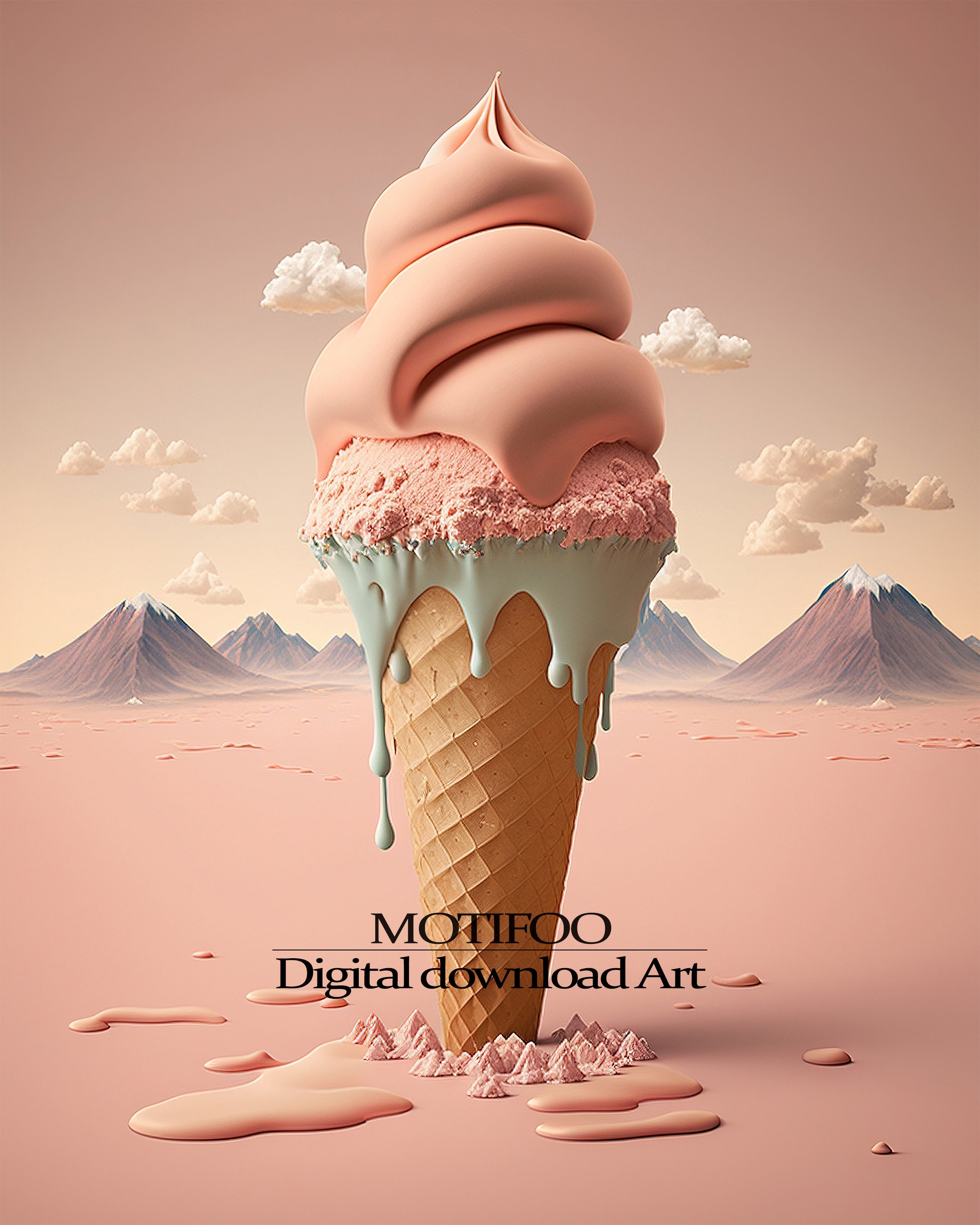 Surreal Ice Cream Wall Art Surrealism Print Pink Gelato - Etsy