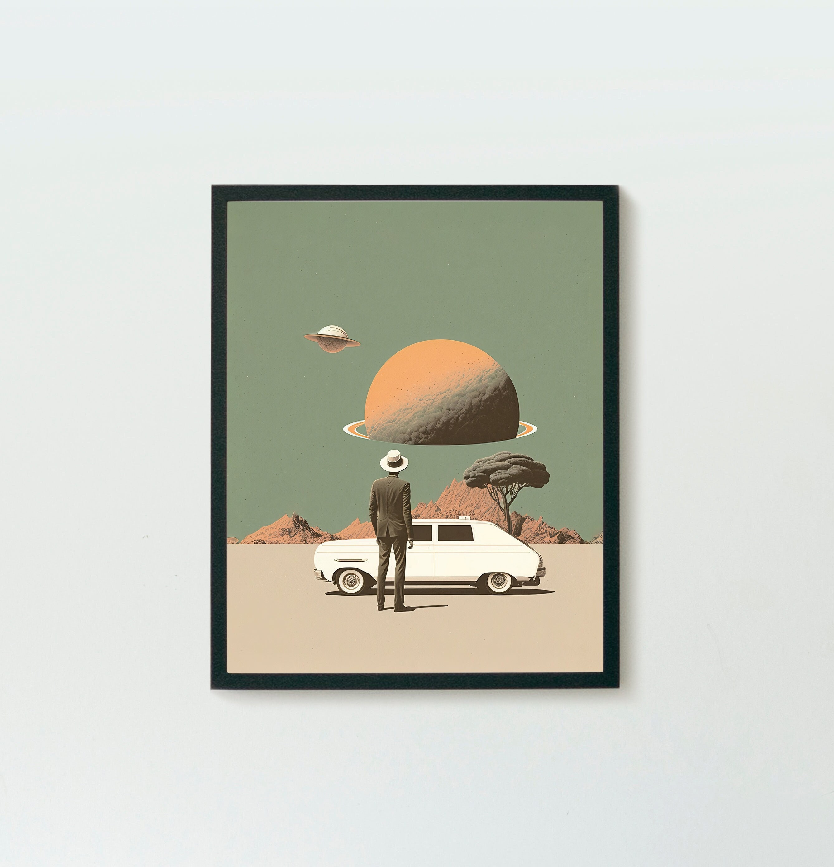 Retro Futurism Art Print Surreal Vintage Poster Space Time Traveler ...