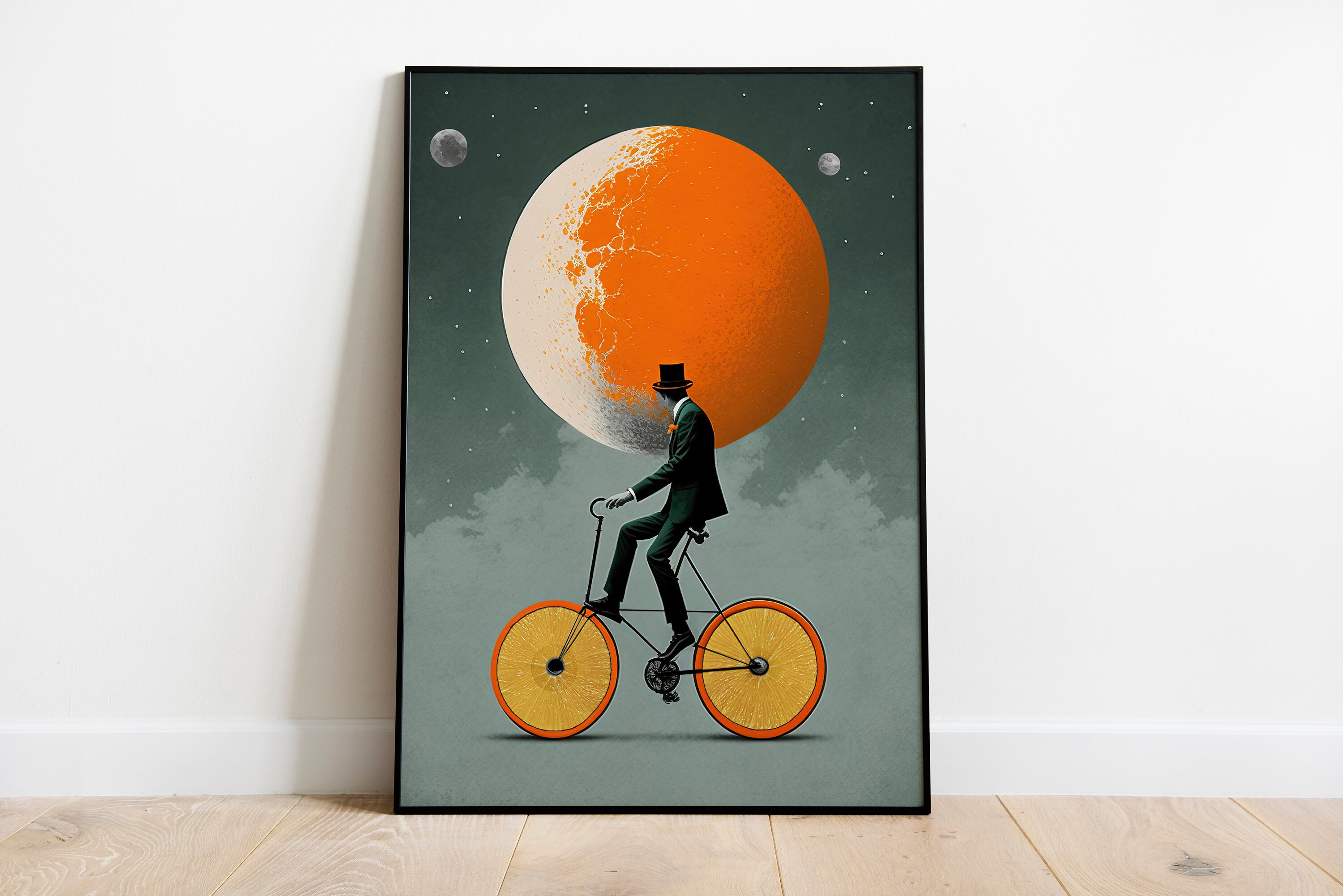 Orange Bicycle Poster Surreal Art Print Printable Wall Art, Surrealism ...