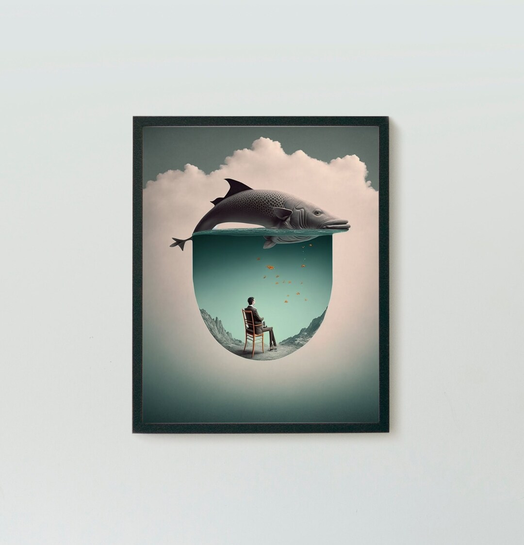 Surreal Fish Art Seascape Painting Escapism Man Chair Print Fish - Etsy