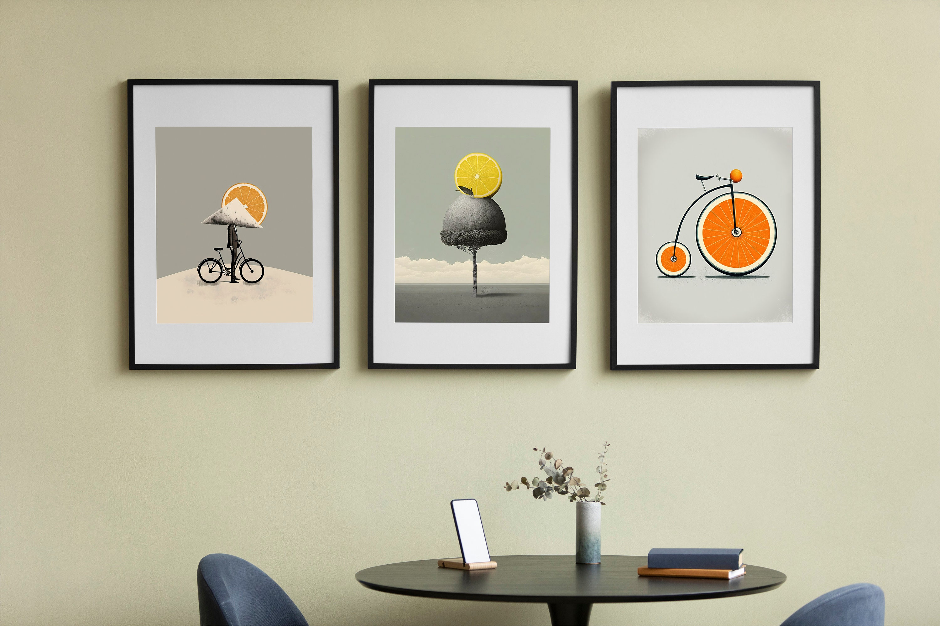 Bundle Set of 3 Gallery - Surreal Art Print - Orange Lemon Surrealist ...