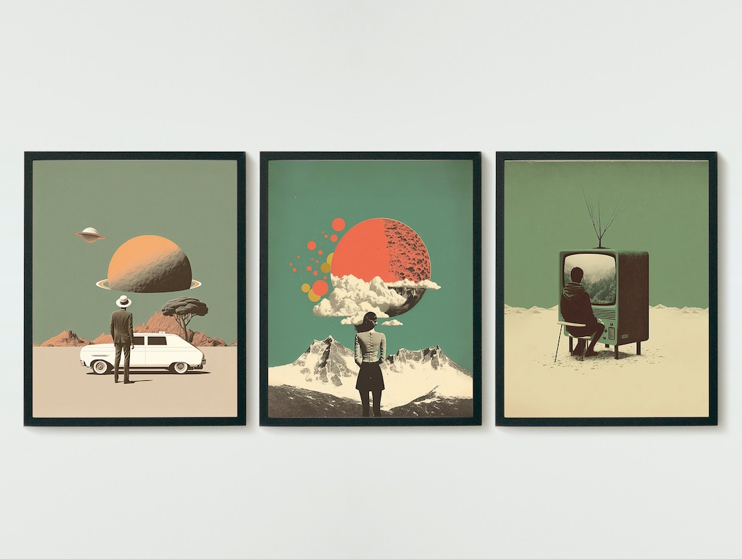 Surreal Collage Set of 3 Prints - Retro-futuristic Poster - Cosmic ...