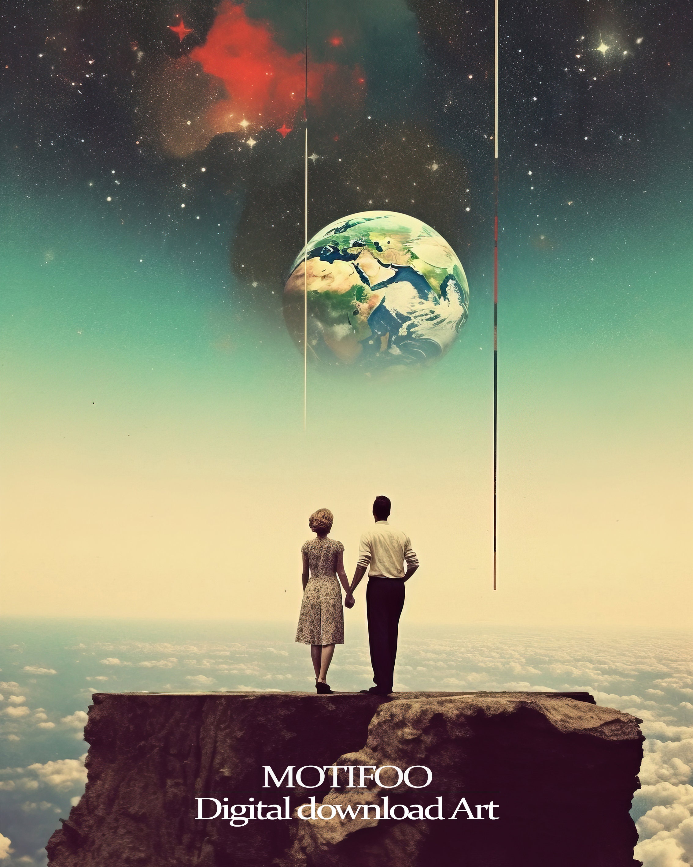 Retro Futurism Surreal Collage Art Cosmic Planet Earth Space Digital ...