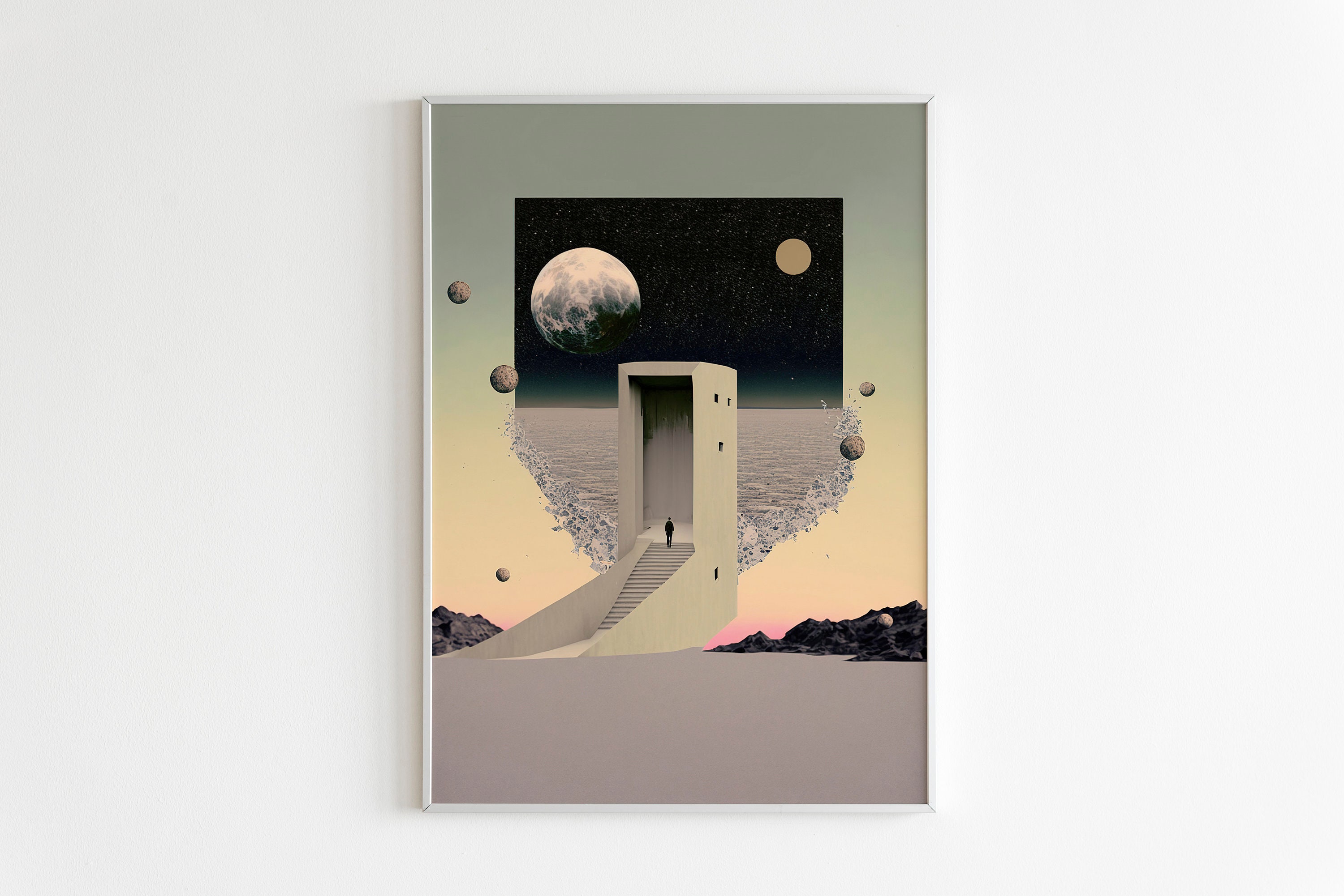 Surrealism Space Travel Poster, Space Print, Planet Painting Solar ...