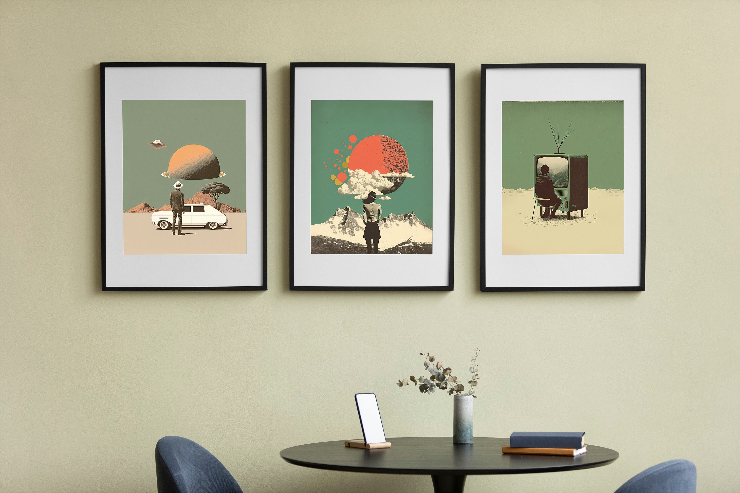 Surreal Collage Set of 3 Prints - Retro-futuristic Poster - Cosmic ...