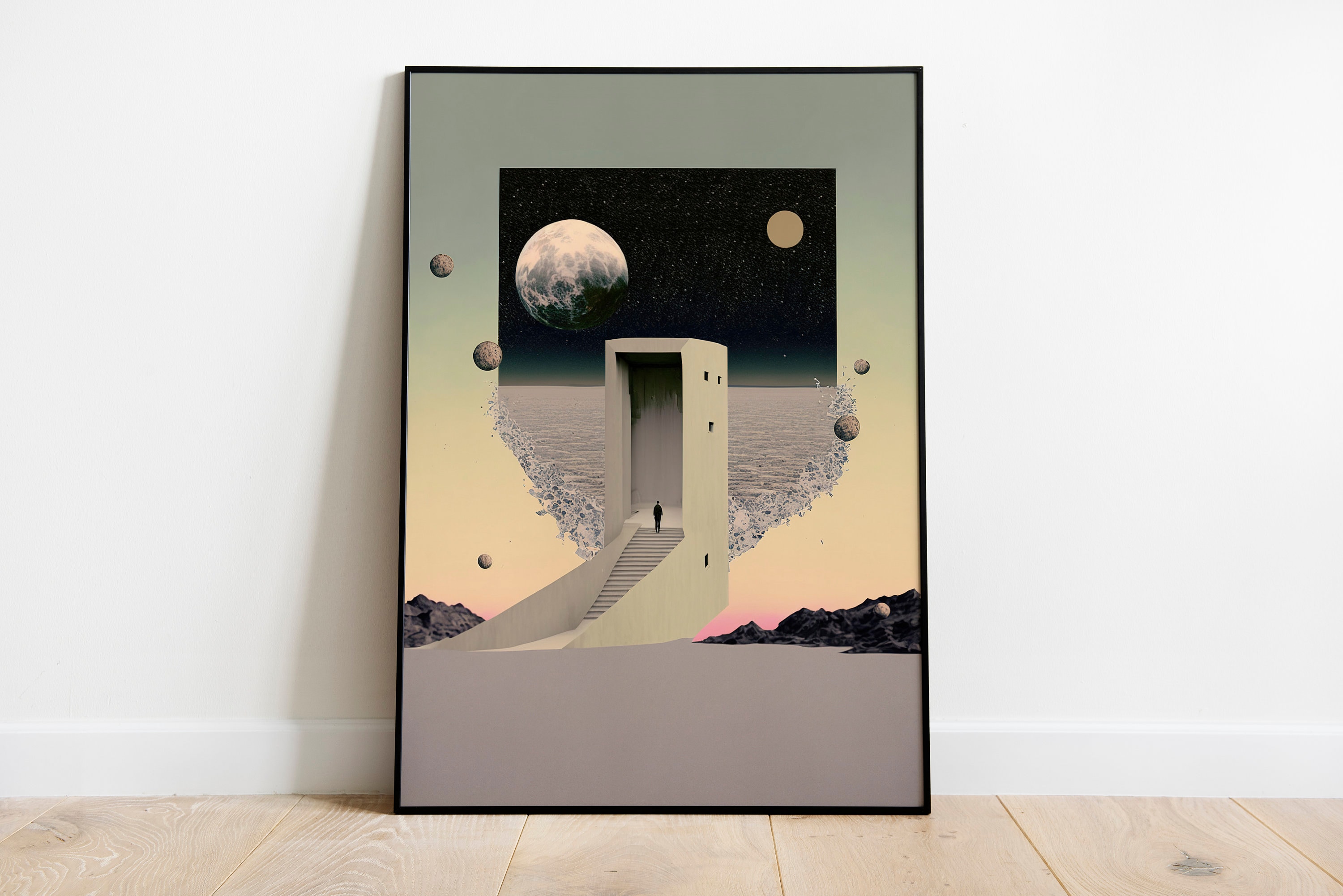 Surrealism Space Travel Poster, Space Print, Planet Painting Solar ...