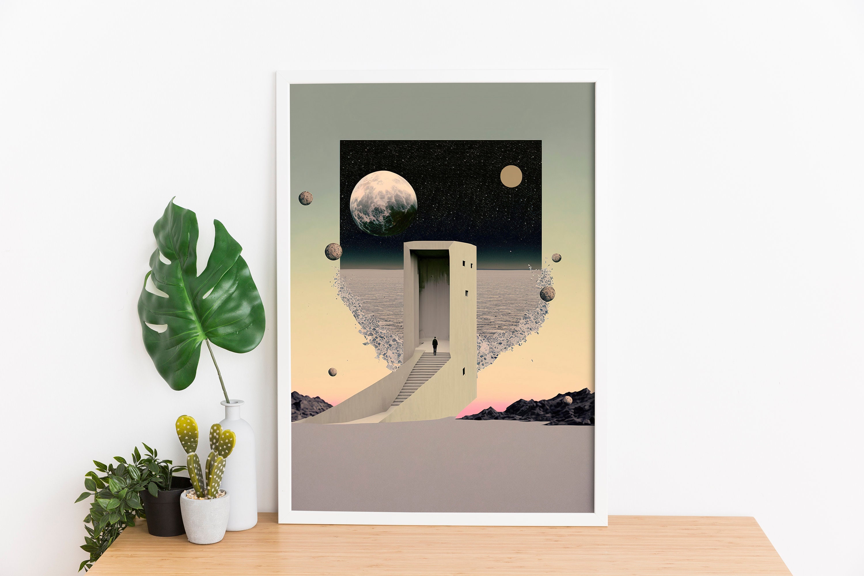 Surrealism Space Travel Poster, Space Print, Planet Painting Solar ...