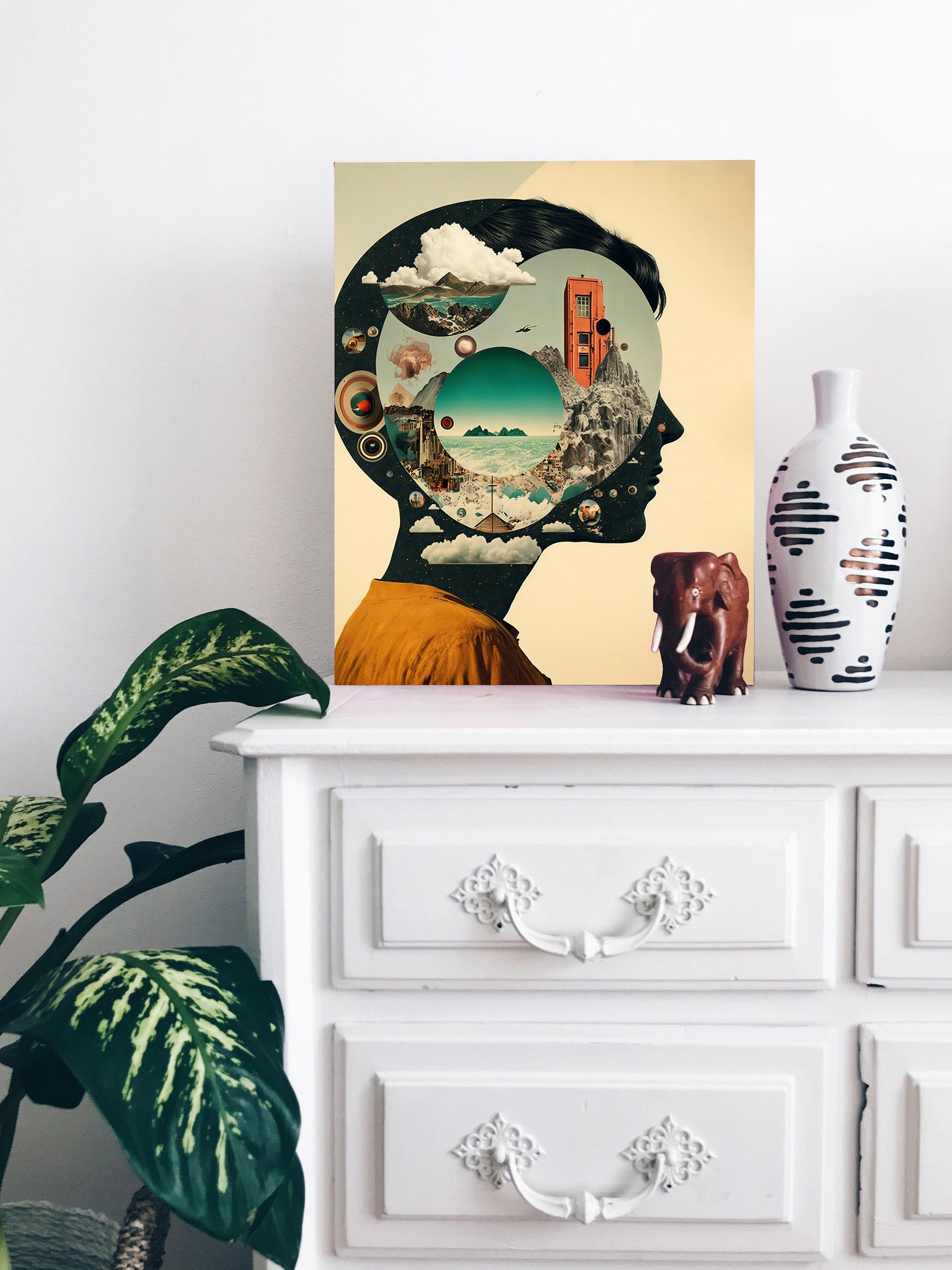 Surrealism Wall Art, Retro Collage Art, Vintage Wall Art, Retro ...