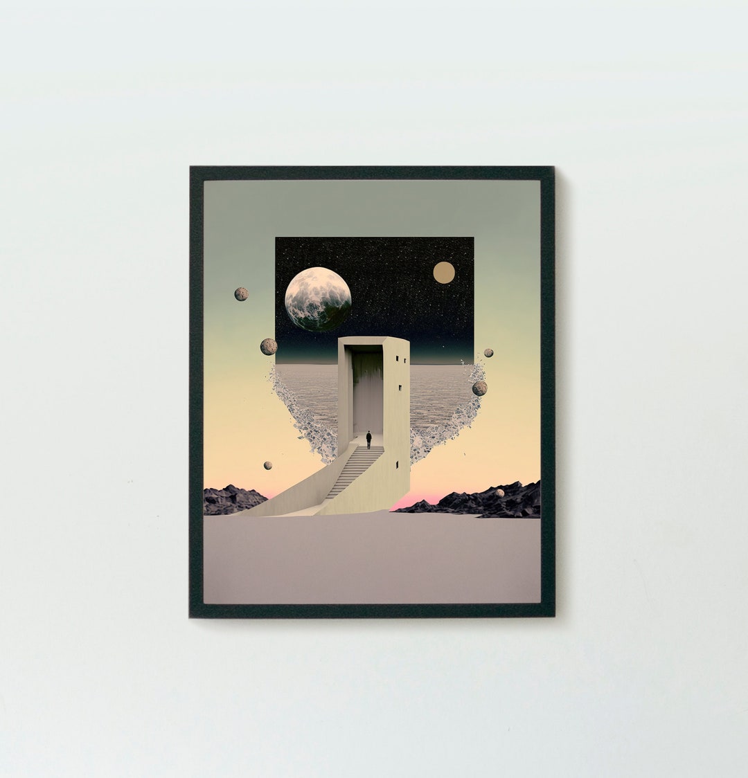 Surrealism Space Travel Poster, Space Print, Planet Painting Solar ...