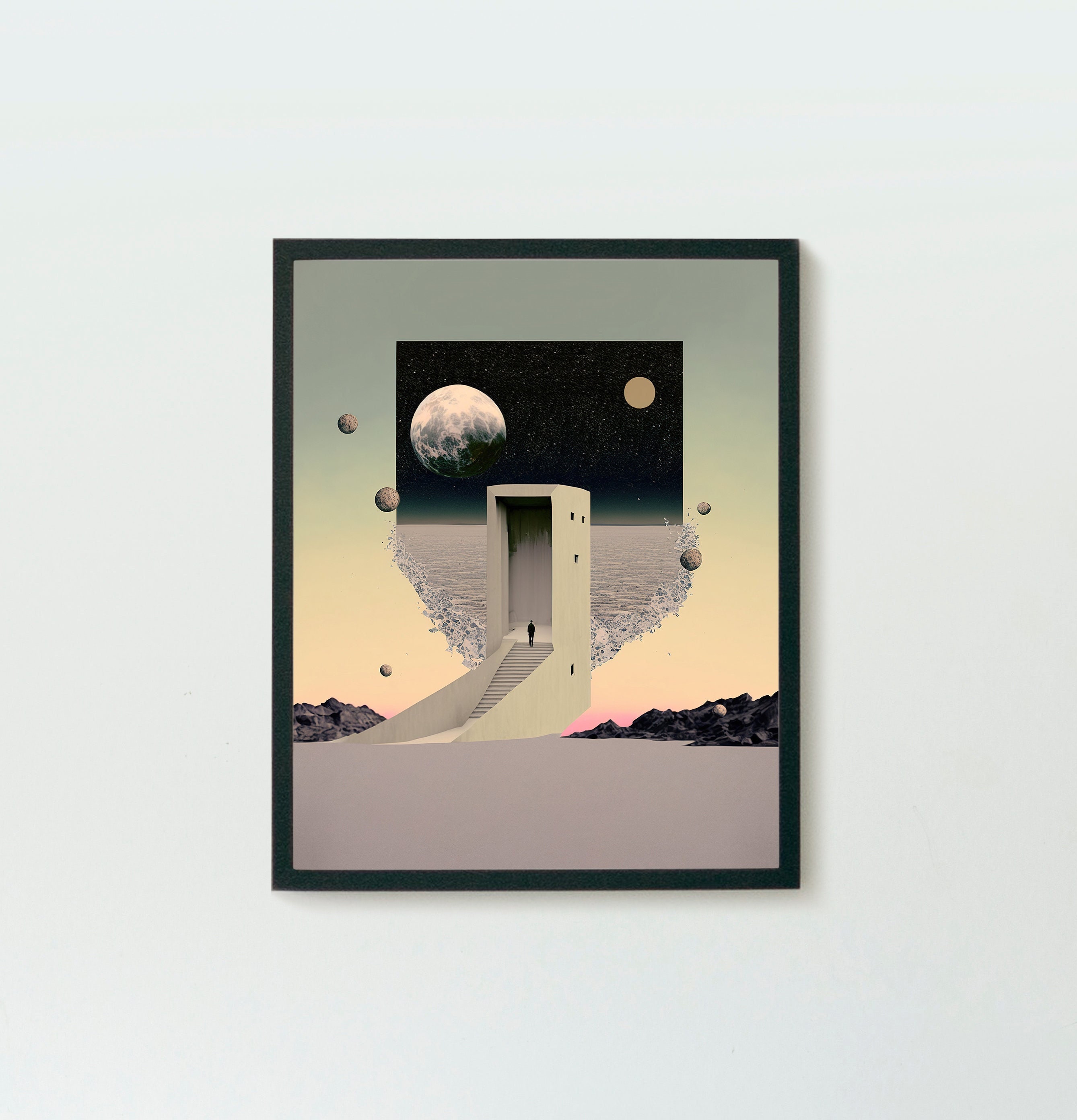 Surrealism Space Travel Poster, Space Print, Planet Painting Solar ...