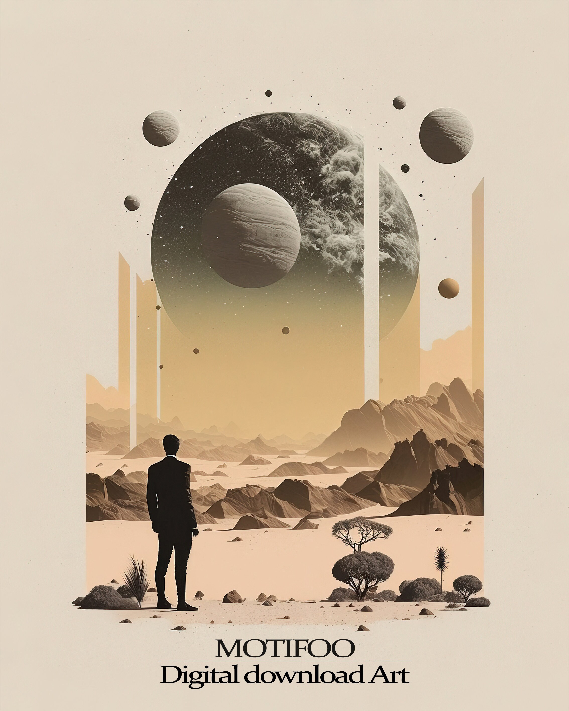 Surreal Vintage Sci-fi Poster Retrofuturism Space Art Cosmic Desert ...