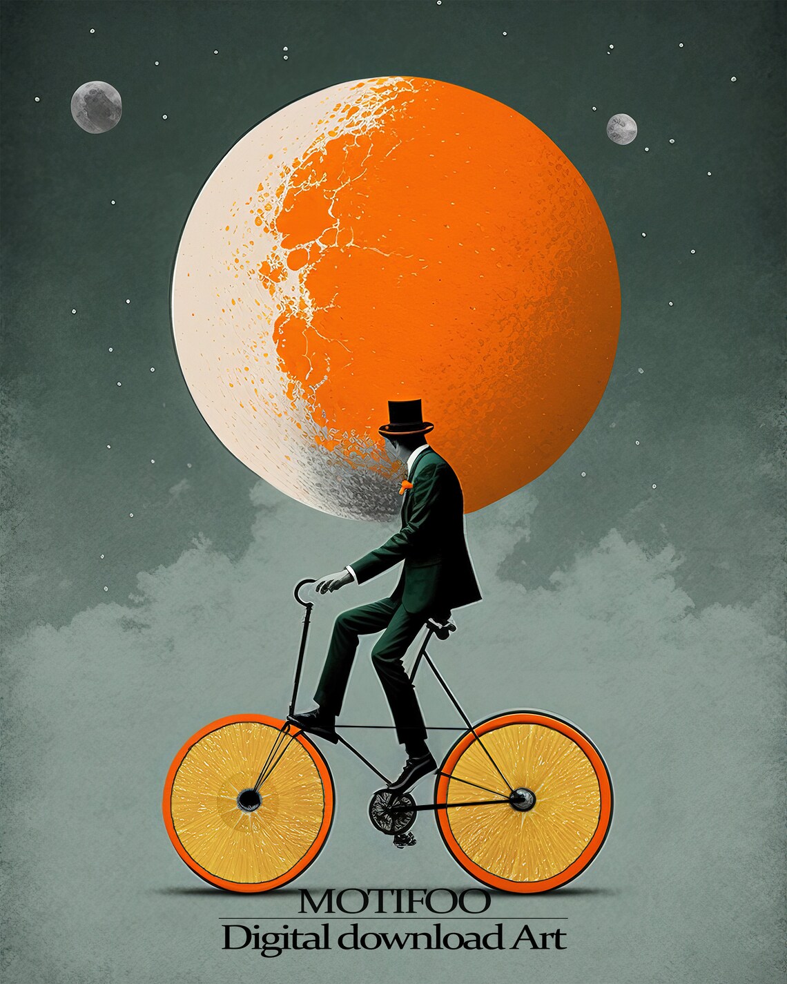 Orange Bicycle Poster Surreal Art Print Printable Wall Art, Surrealism ...