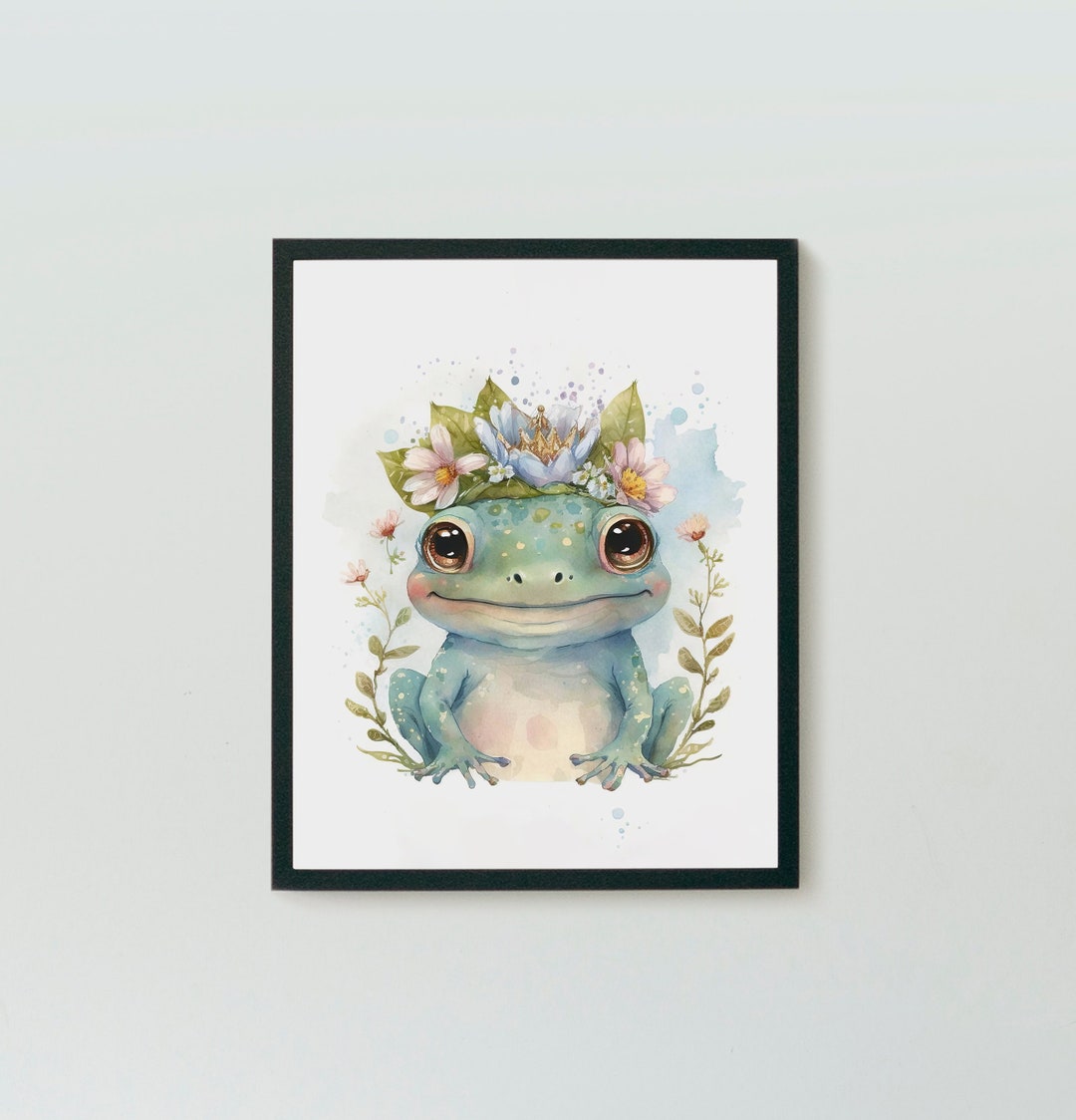 Nursery Frog Wall Art Neutral Flower Watercolor Frog Print Nursery ...