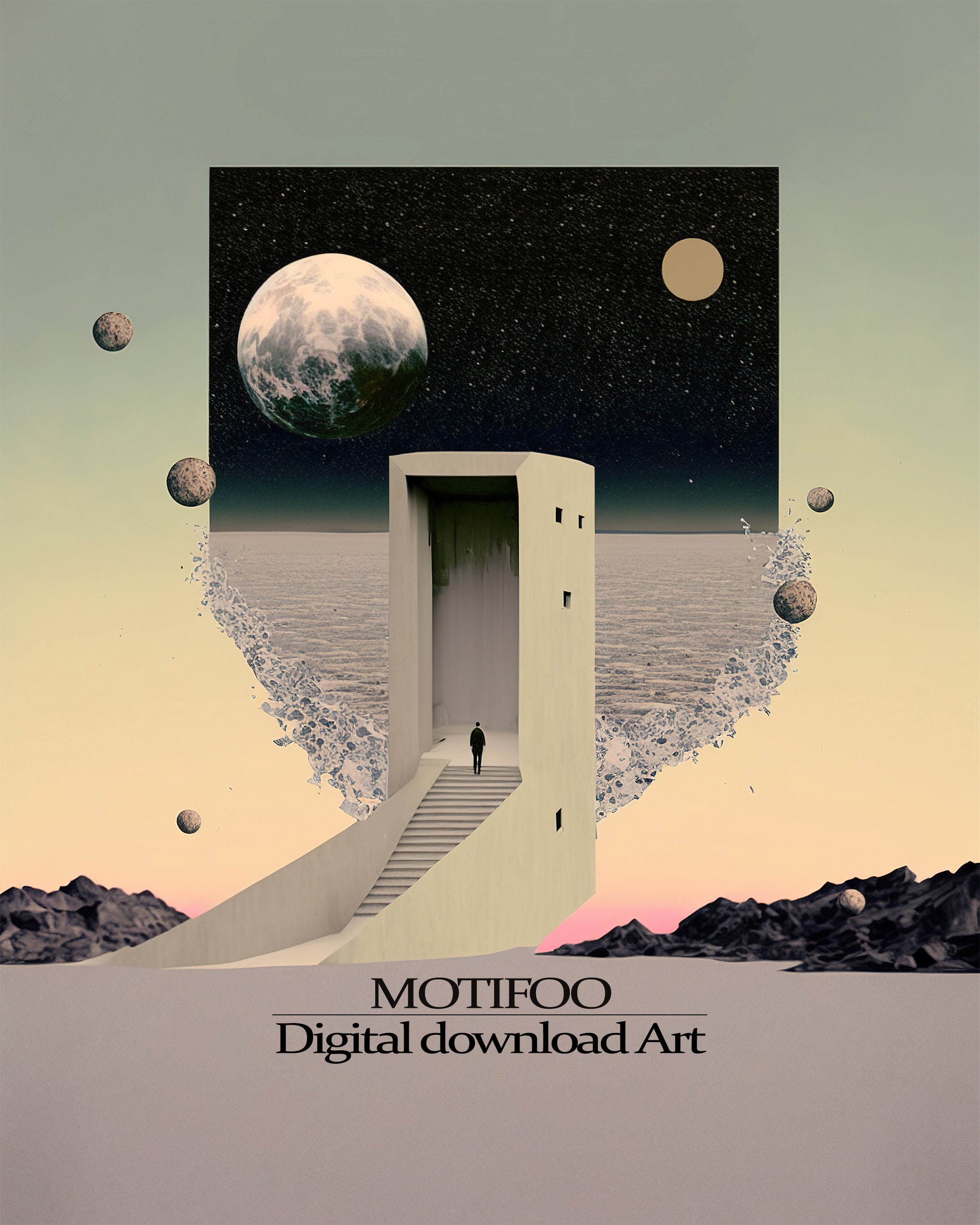 Surrealism Space Travel Poster, Space Print, Planet Painting Solar ...