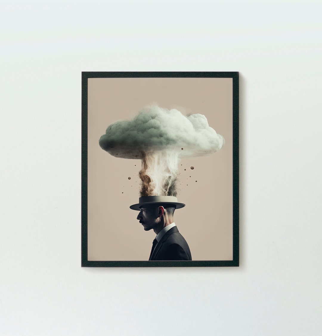 Surrealism Wall Art- Blow My Mind, Surreal Collage Poster, Digital Art ...