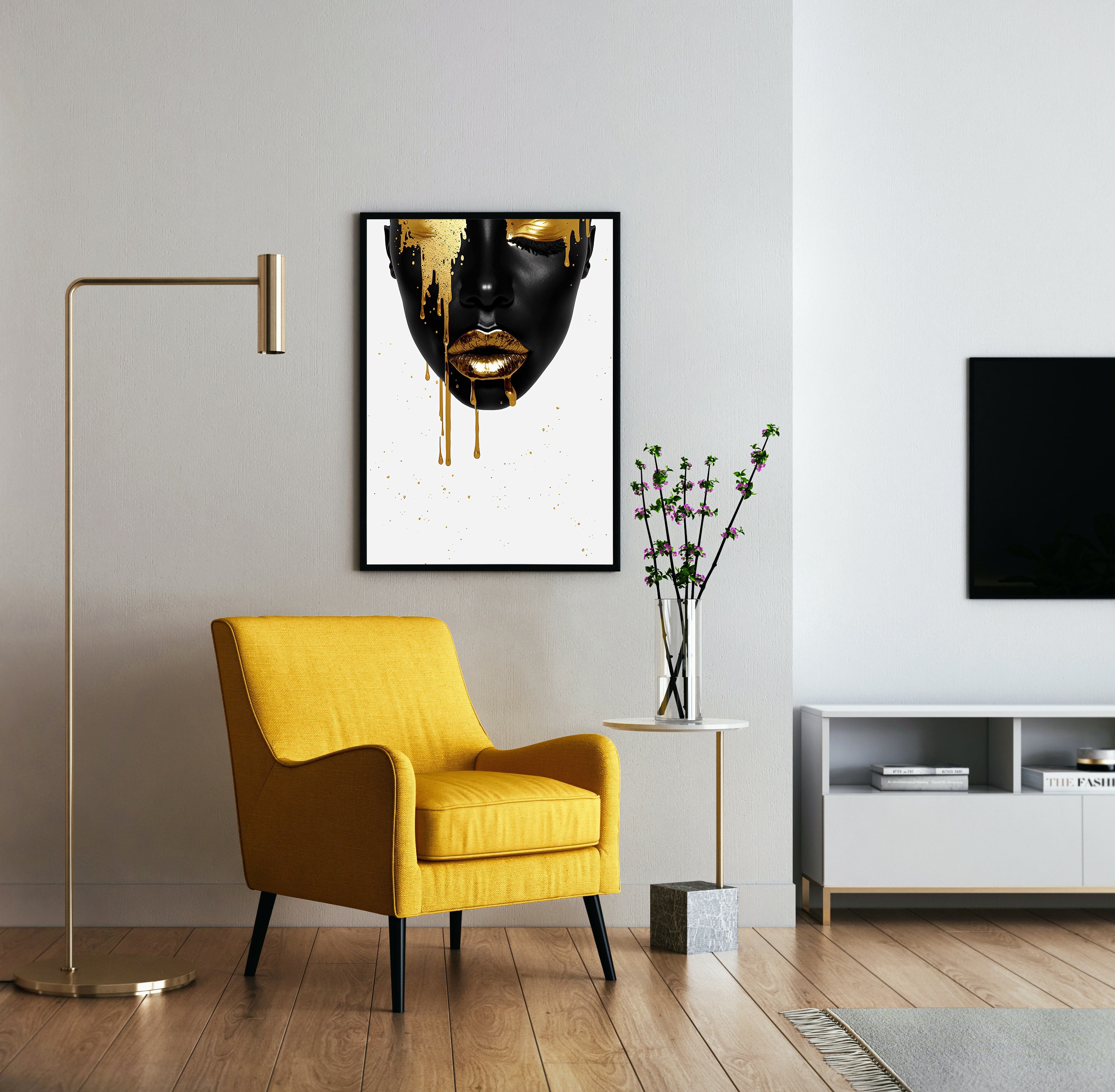 Black Woman With Gold Lips Poster, African American Art, Afro Poster ...
