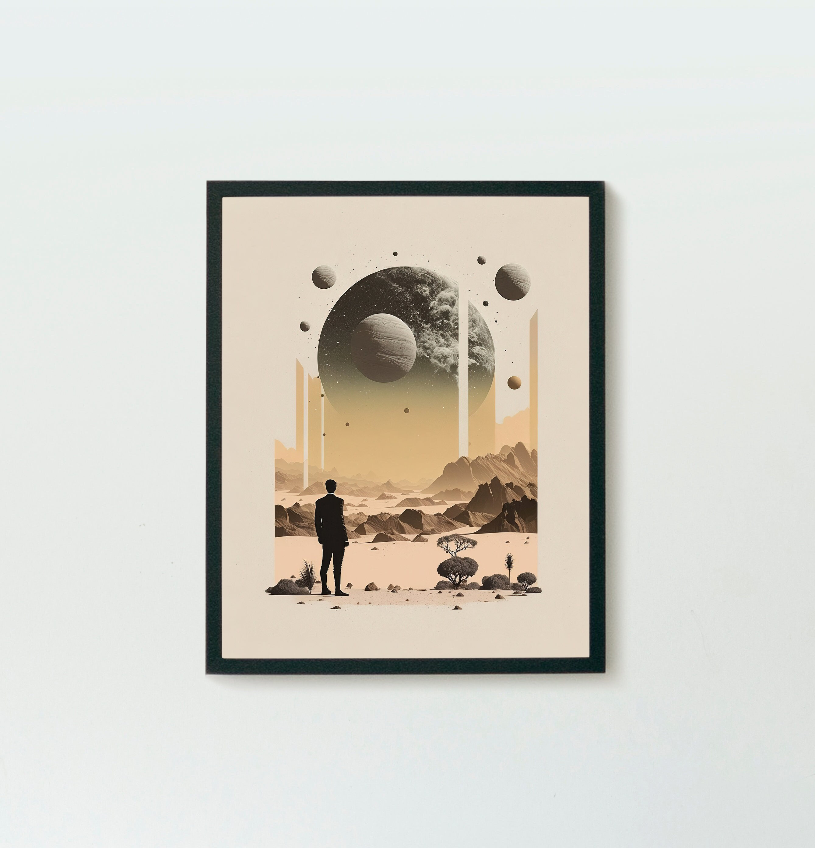 Surreal Vintage Sci Fi Poster Retrofuturism Space Art Cosmic Desert Canvas Print Instant