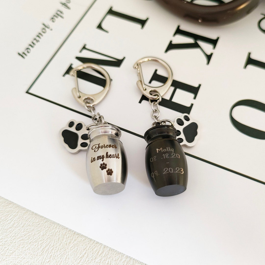 Custom Pawprint Cremation Keychain,black Urn Keychain for Pets,engraved ...