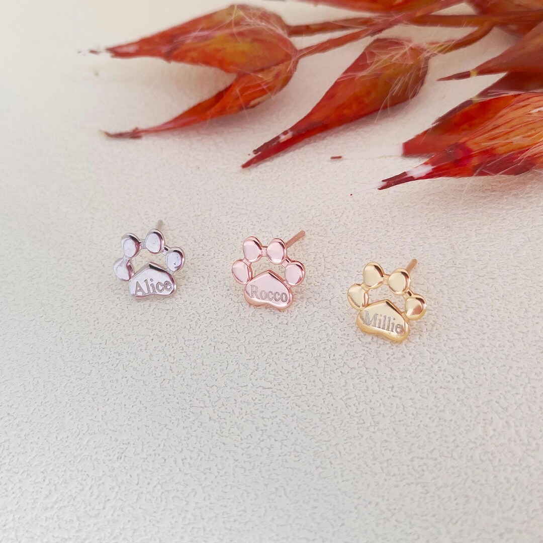 Custom Paw Print Name Earring,gift for Pet Lover,sterling Silver Name ...