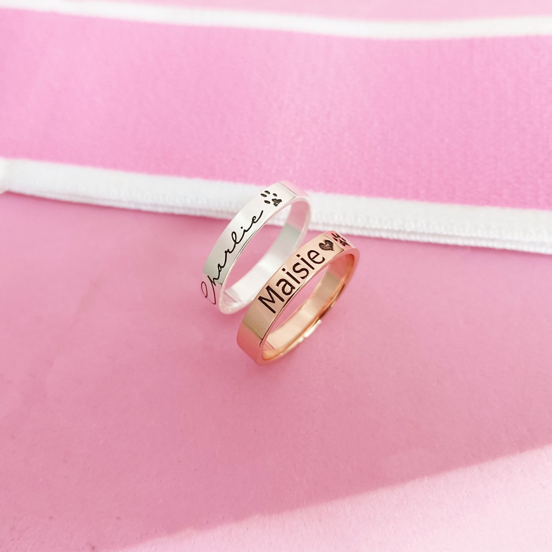 Actual Pet Paw Print Ring,custom Pet Ring,pet Name Ring,pet Memorial ...