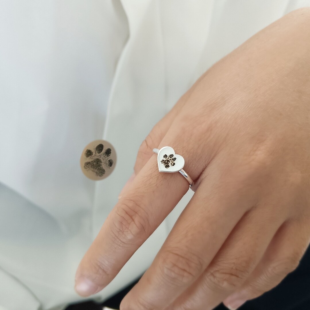Heart Paw Print Ring, Custom Paw Print Ring, Personalized Pet Ring, Pet ...