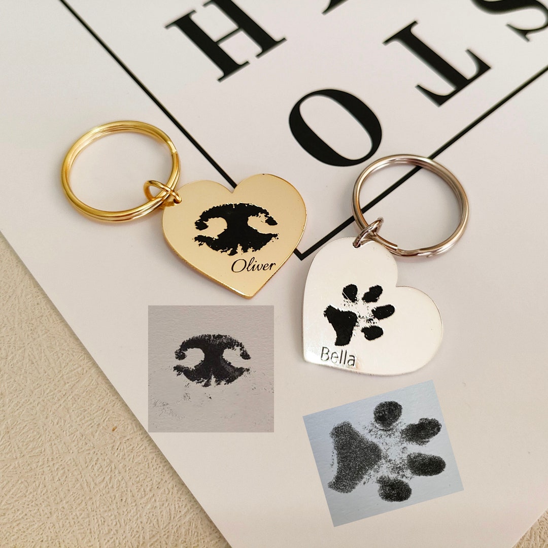 Custom Paw Print Keychain,fingerprint Keychain,engraved Heart Photo ...