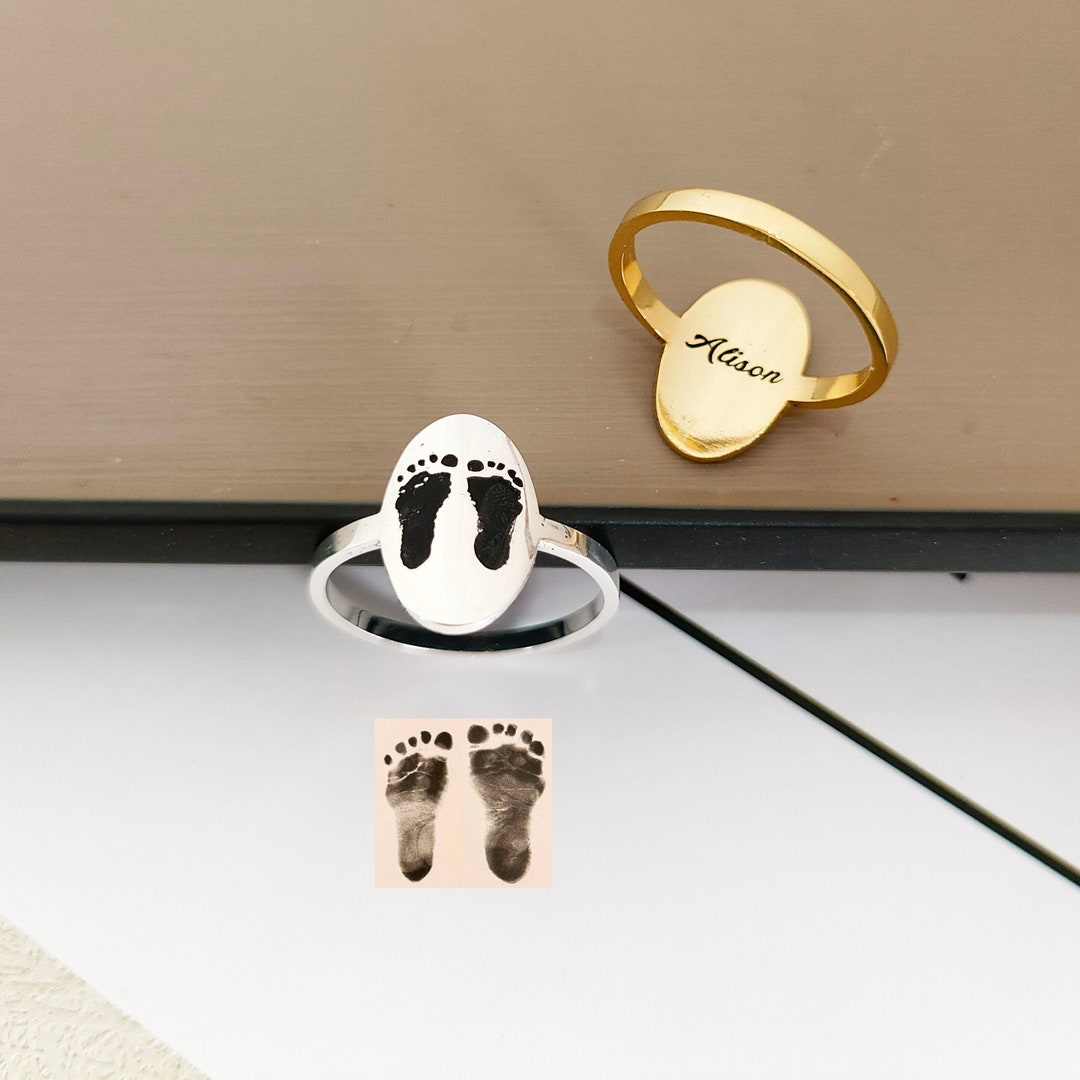 Personalized Footprint Ring,name Date Ring,handprint Ring,new Mom Ring ...
