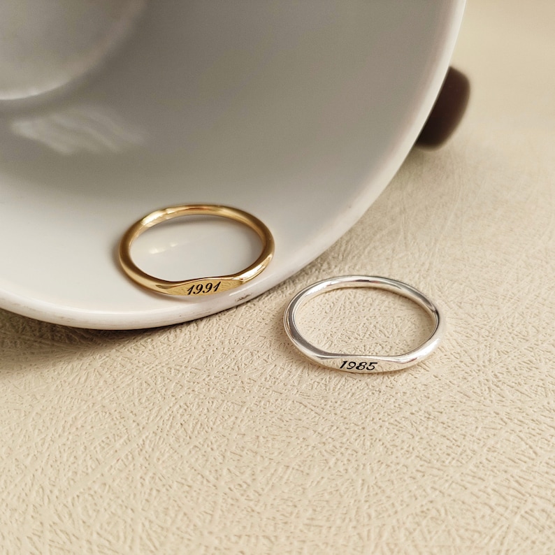 Personalized Number Ring,custom Engraved Date Ring,dainty Name Ring ...