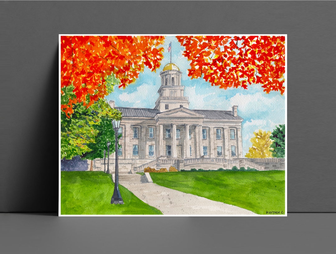 University of Iowa Old Capitol Watercolor Landscape Print IOWA CITY IA ...
