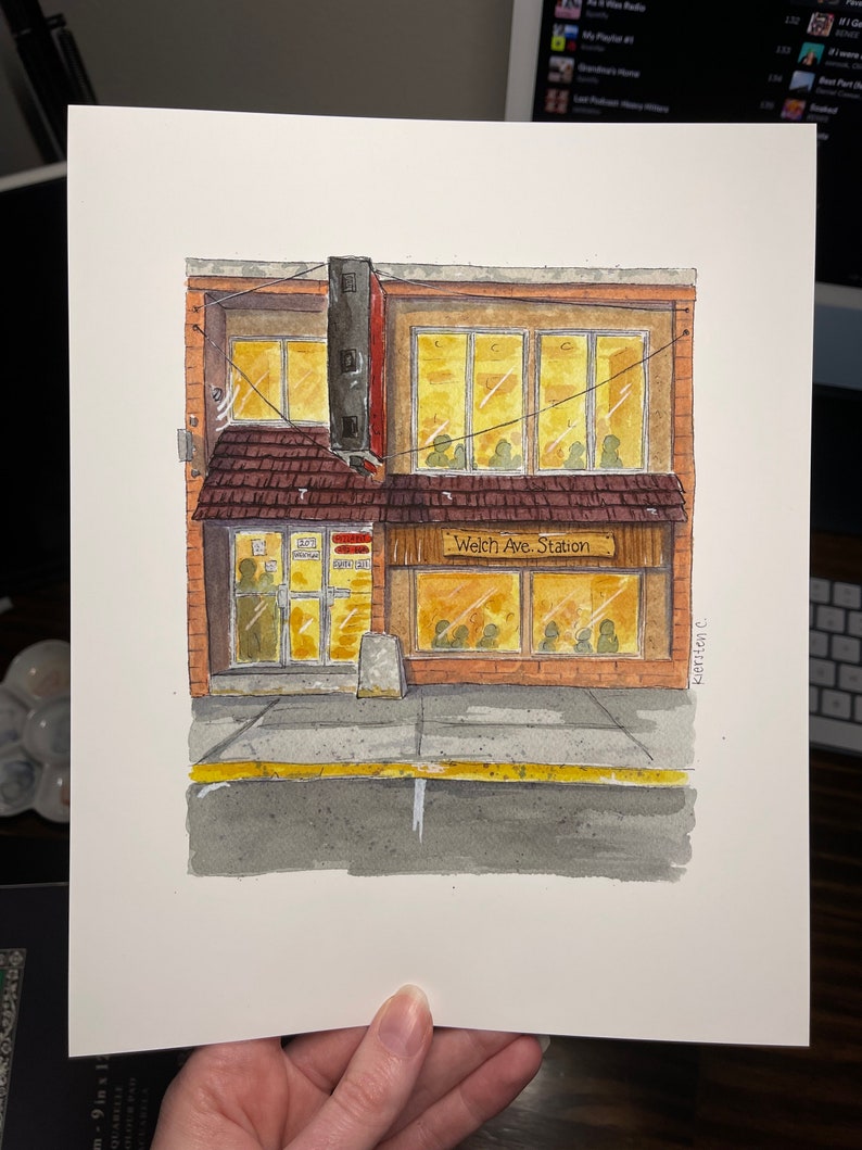 Welch Ave Station / Pizza Pit Ames Bars Watercolor Art Print AMES IA ...
