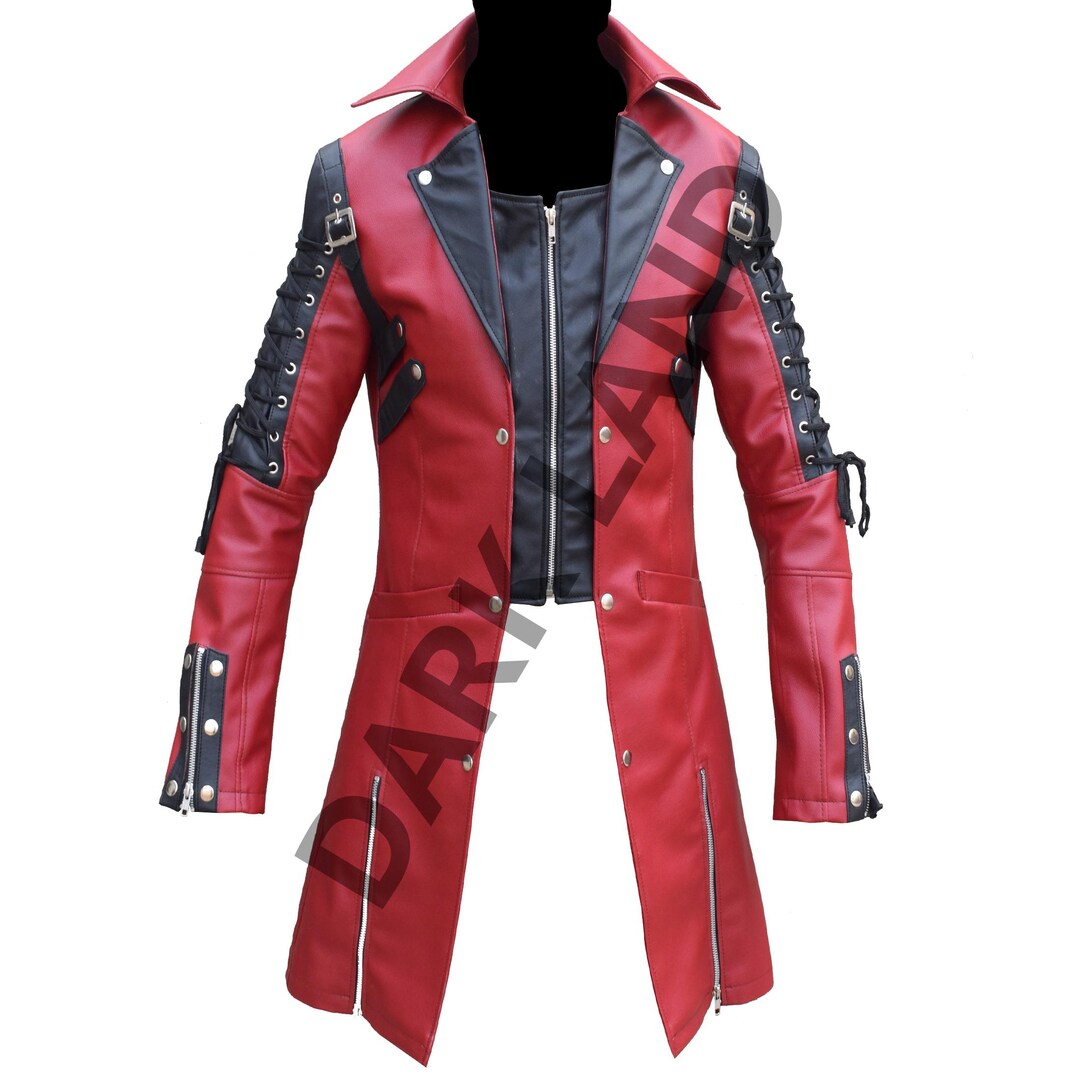 Dracula Leather Coat Men Military Style Gothic Coat Red Black Real ...