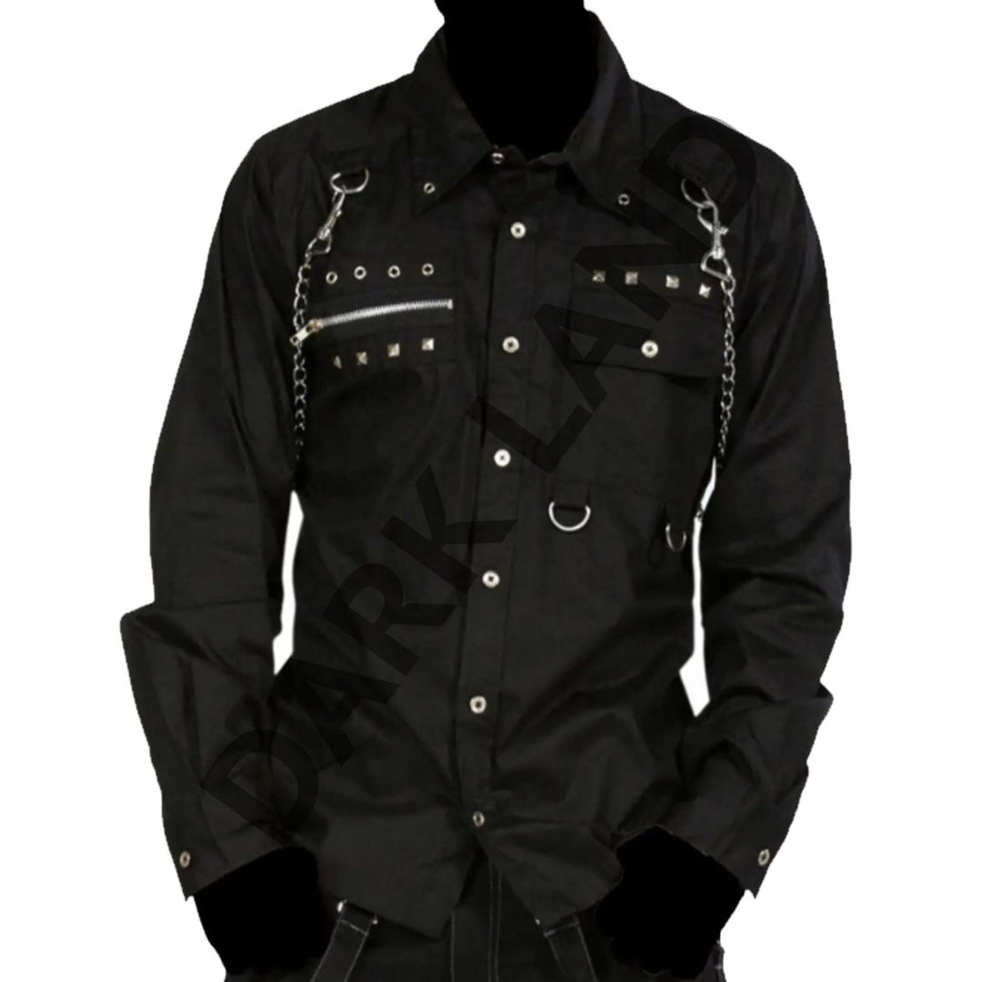 Men's Black Gothic Shirt: Studded Chains, Zipper Detail - Etsy