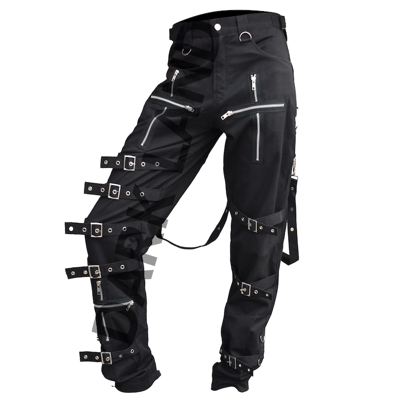 Men Gothic Pant - Mens Black Buckle Straps Goth Pant - EMO Disco Zipper ...