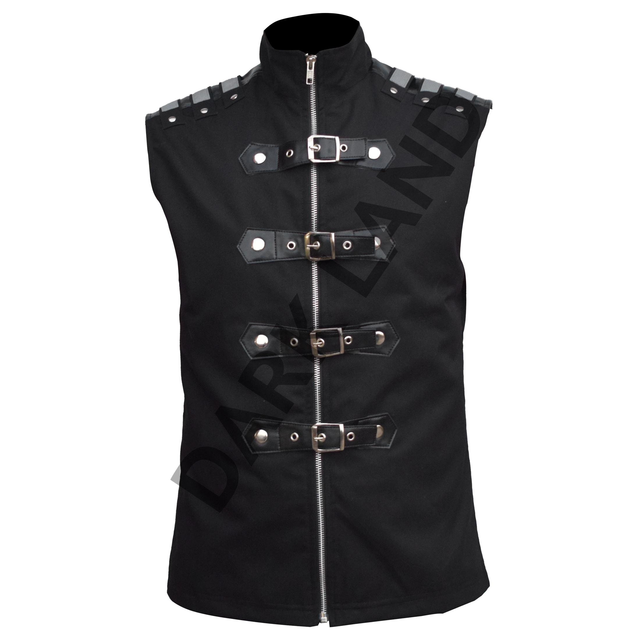 Gothic Buckle Straps Vest - Mens Military Style Black Long Zipper Vest ...